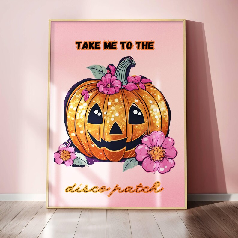 Disco Pumpkin Halloween Pink Wall Art Poster Digital Download Cute ...
