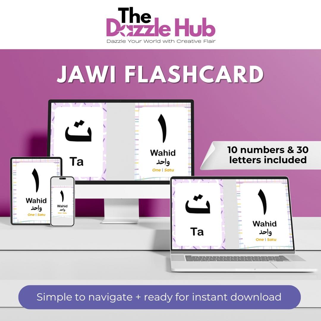 Jawi Flashcards Set | Learn Jawi Alphabet | Arabic Numbers | Islamic ...