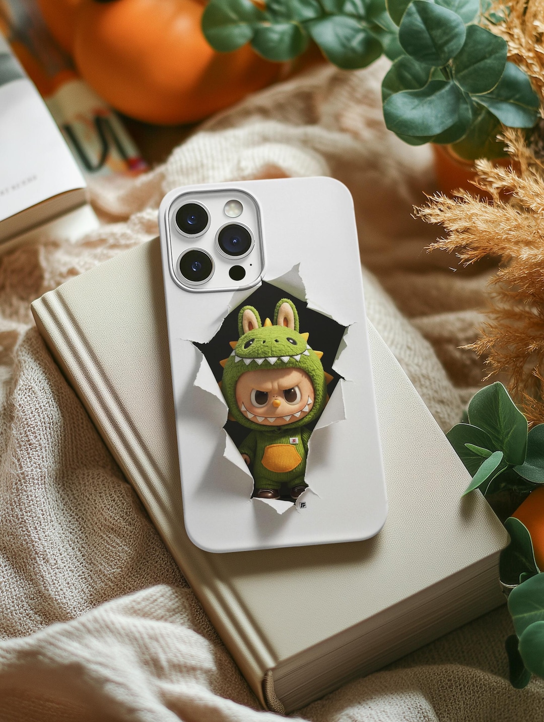 Labubu Angry Dino Tear-through Phone Case | Cute Monster Ripped Claw ...