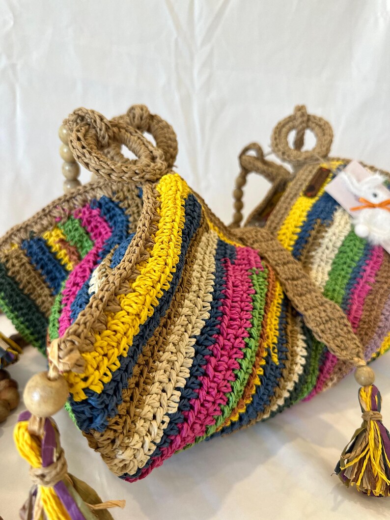 Handmade Paper Yarn Bag: Eco-friendly Crochet Tote With Wooden Bead - Etsy