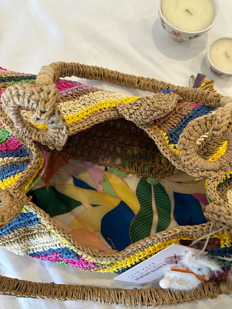 Handmade Paper Yarn Bag: Eco-friendly Crochet Tote With Wooden Bead - Etsy