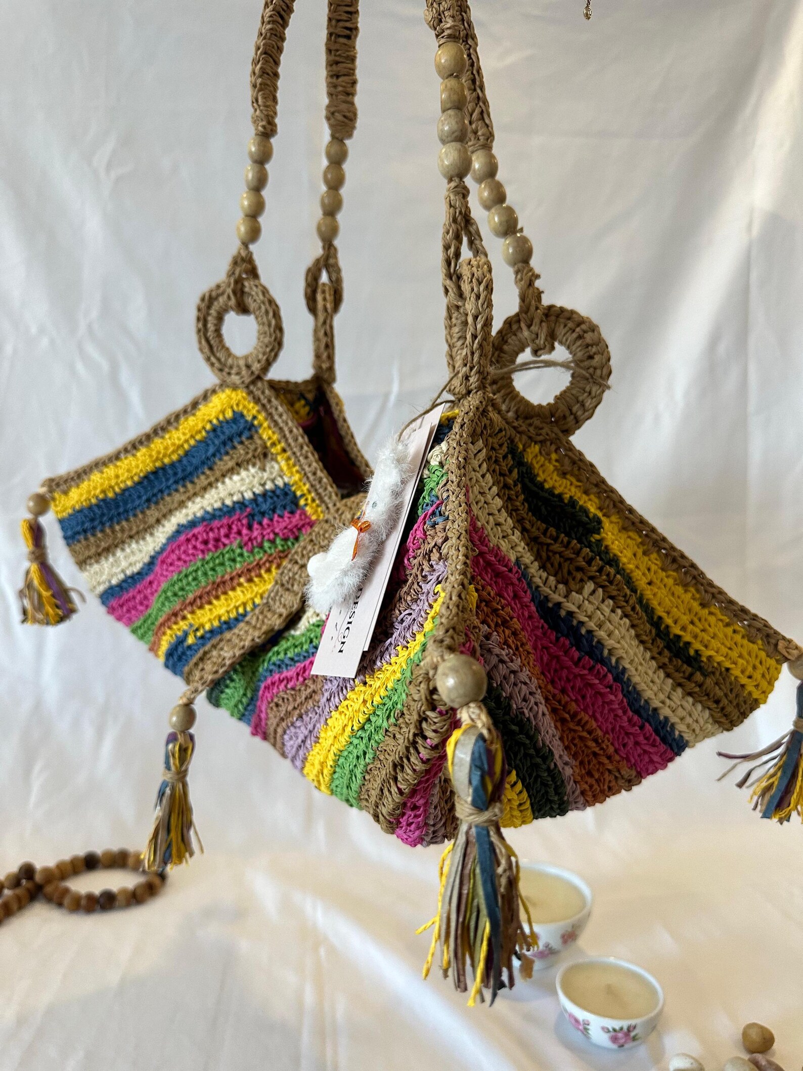 Handmade Paper Yarn Bag: Eco-friendly Crochet Tote With Wooden Bead - Etsy