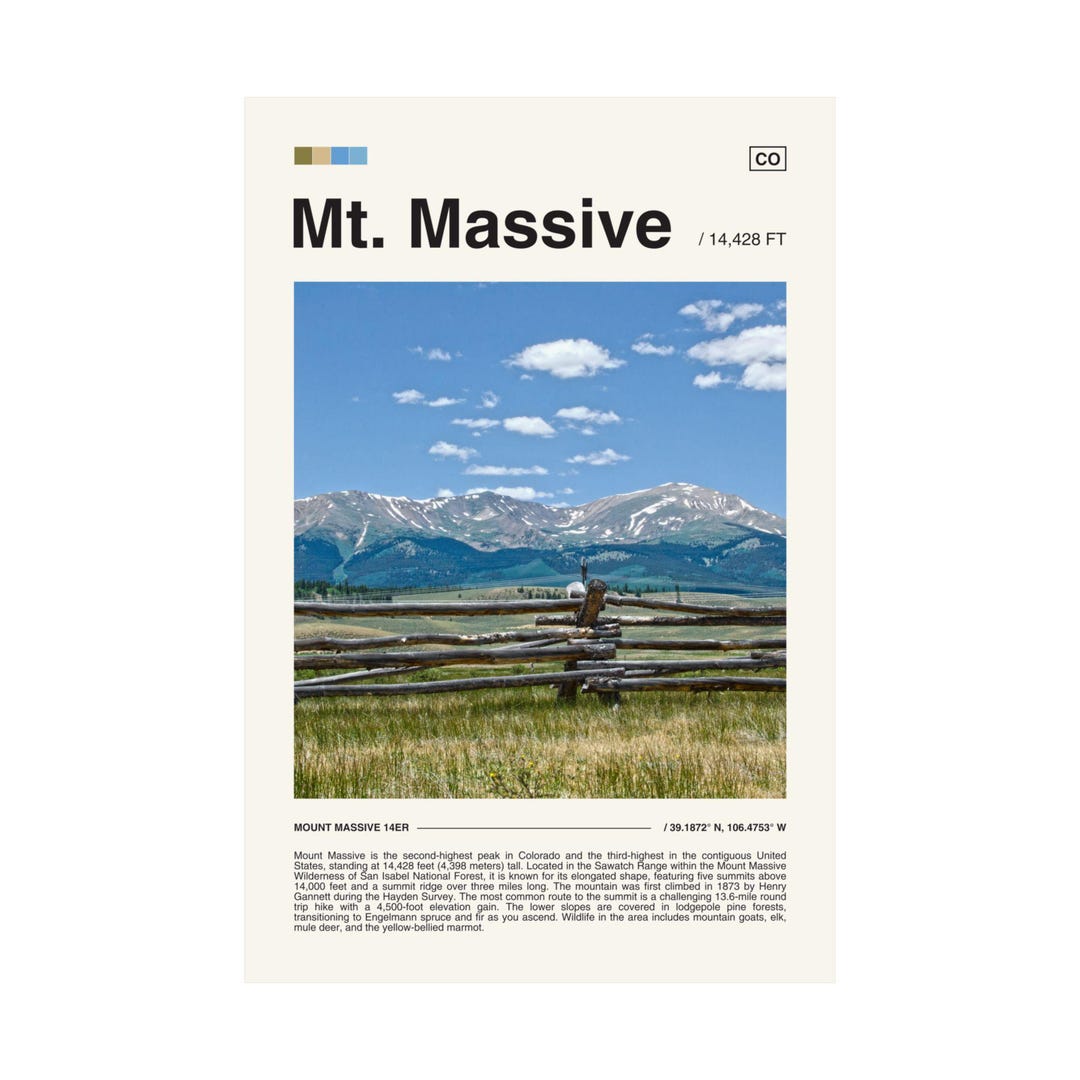 Mount Massive Digital Download Poster, Colorado 14er Digital Download ...
