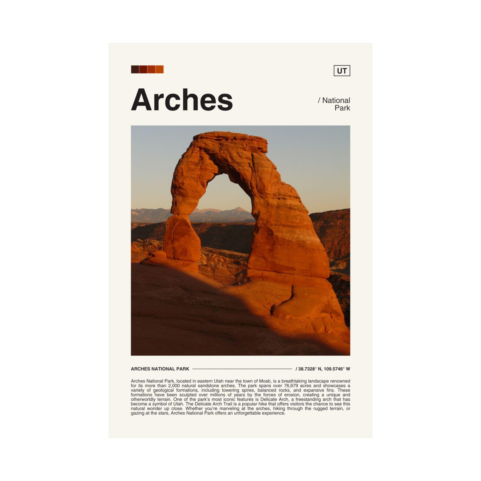 Arches National Park Poster, Arches National Park, National Park Poster ...