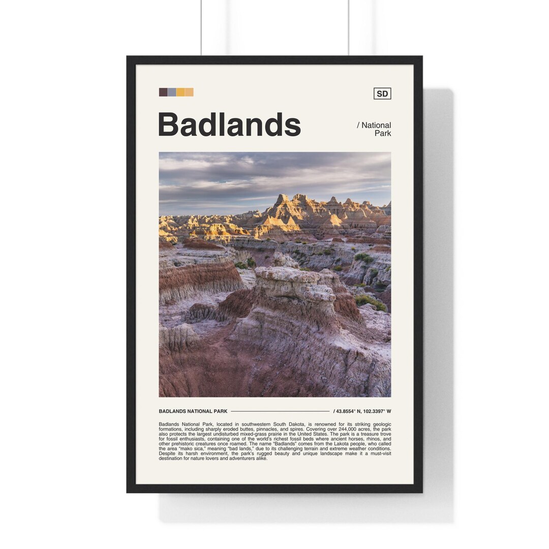 Badlands National Park Poster, Badlands National Park, National Park ...