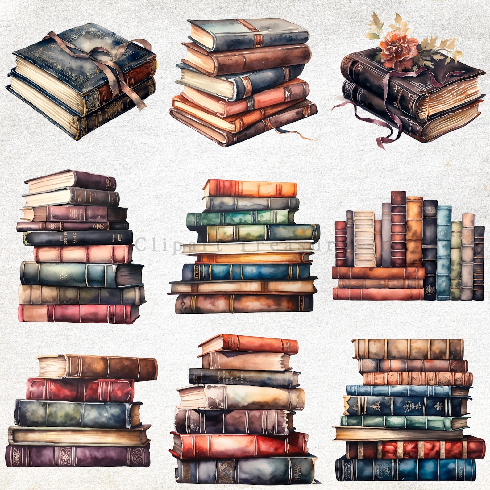 Vintage Books - 15 Watercolor Clipart Set, Old Book, Diary, Library ...