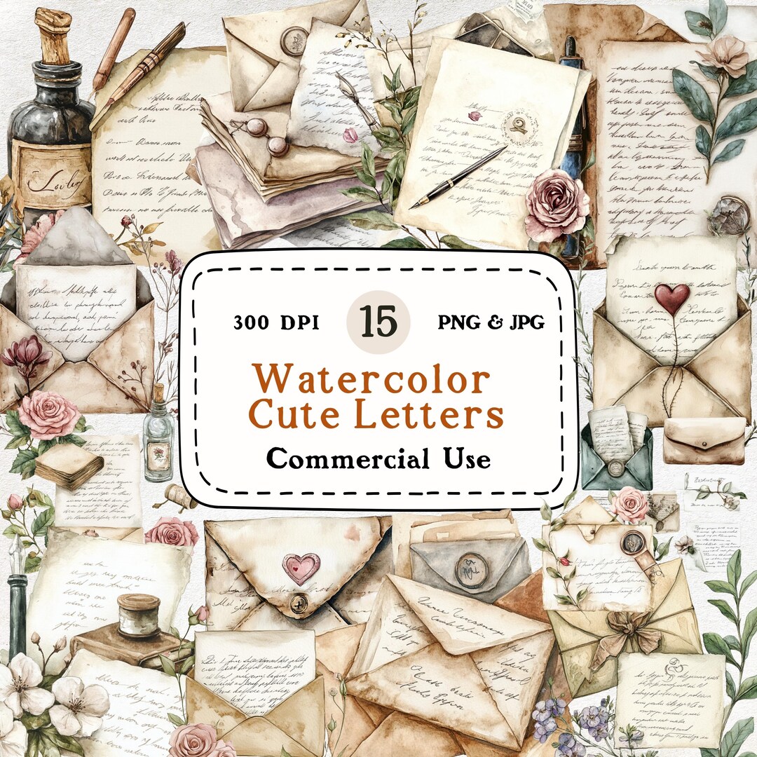 Watercolor Cottagecore Letter Clipart – Vintage Floral Stationery ...