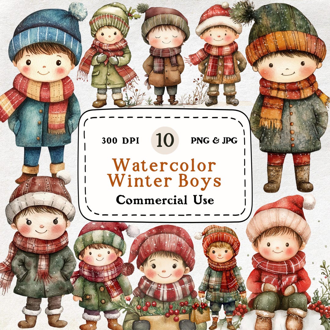 Watercolor Winter Boys Clipart Set – Cozy Kids Art (digital Download ...