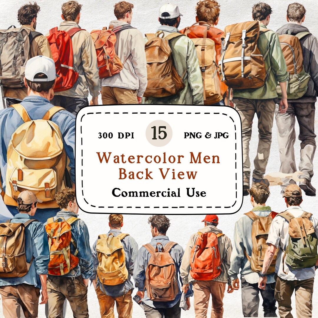 Men Back View - 15 Watercolor Clipart Set, Man Clipart, Man With ...