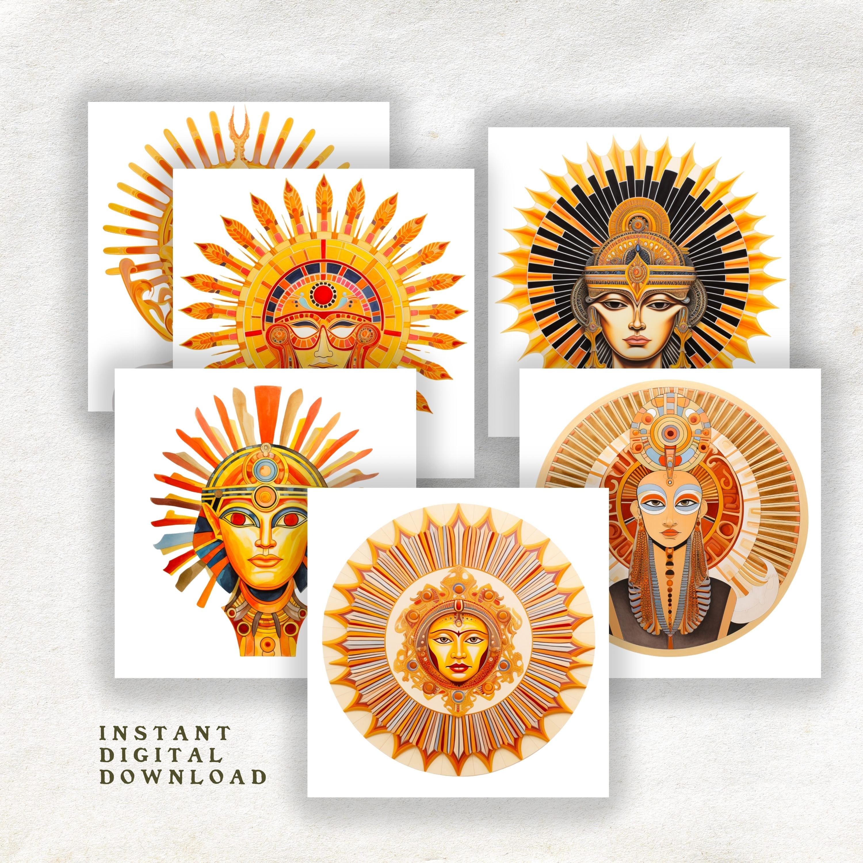 Sun Deities - 10 Watercolor Clipart Set, Solar Beings, Mythological Sun ...