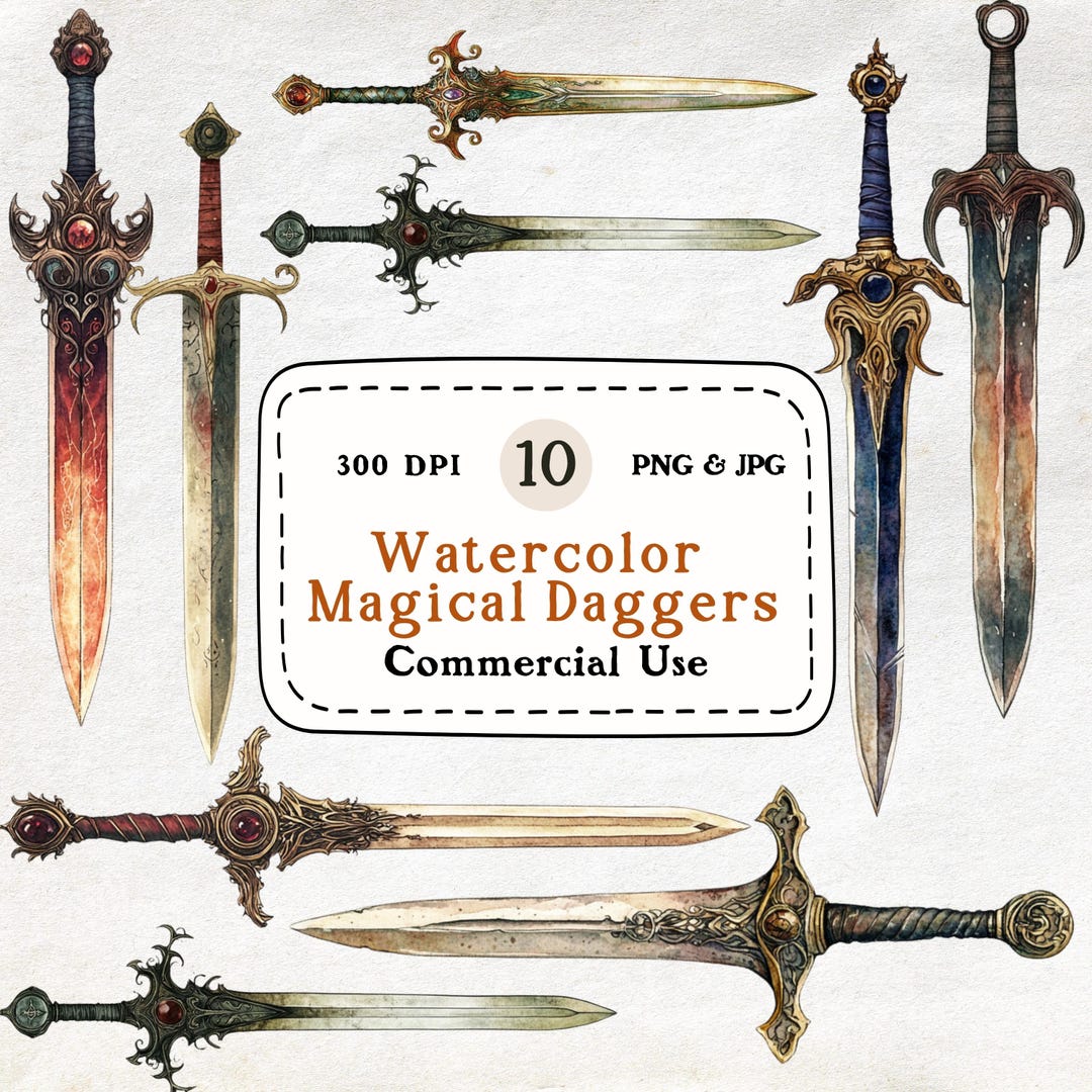 Watercolor Magical Dagger Clipart – Fantasy Knife Illustrations ...
