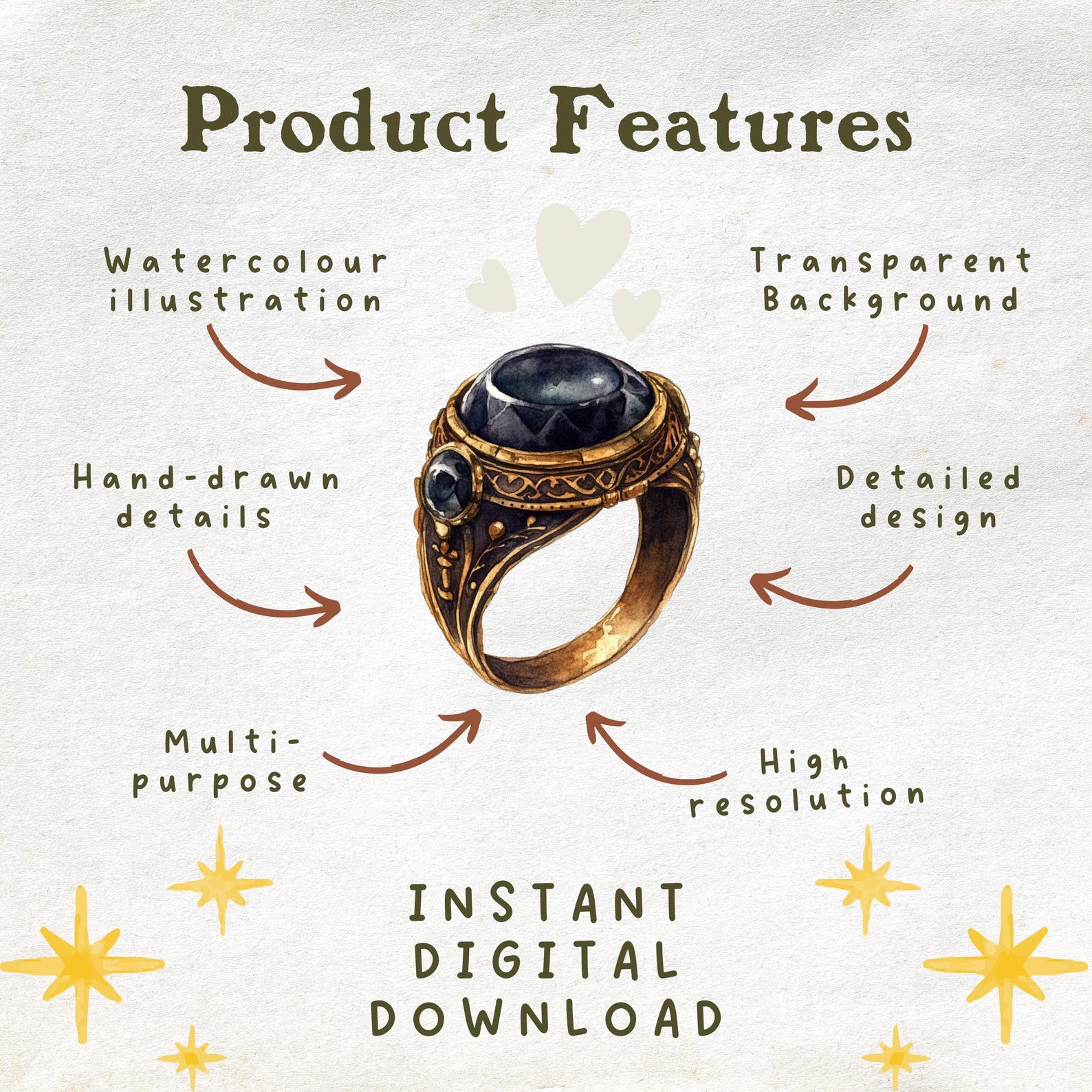 Magical Rings - 50 Watercolor Clipart Set, Fantasy, Mystical, Enchanted ...