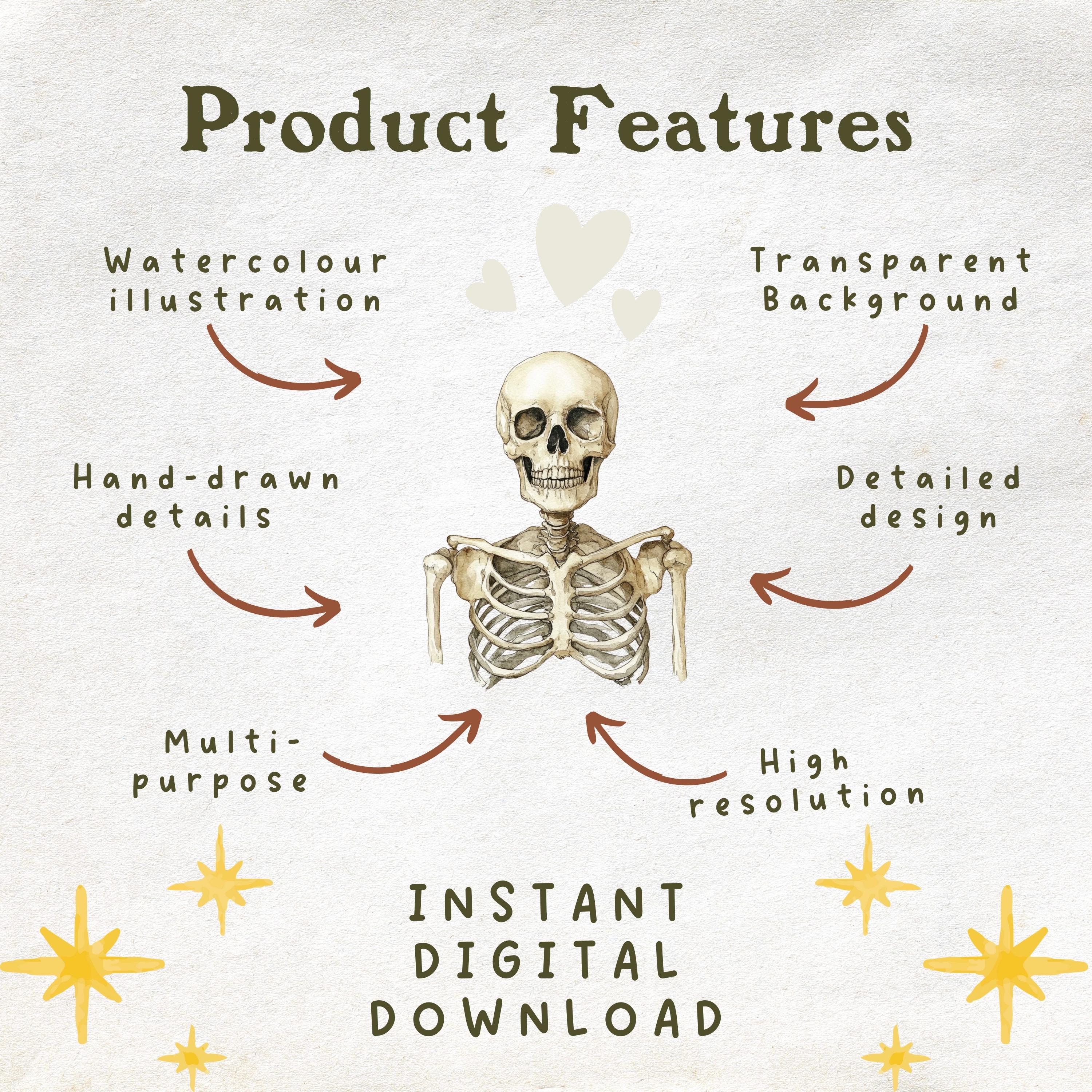 Skeletons 10 Watercolor Clipart Set, Halloween, Witchcraft, Mystical ...