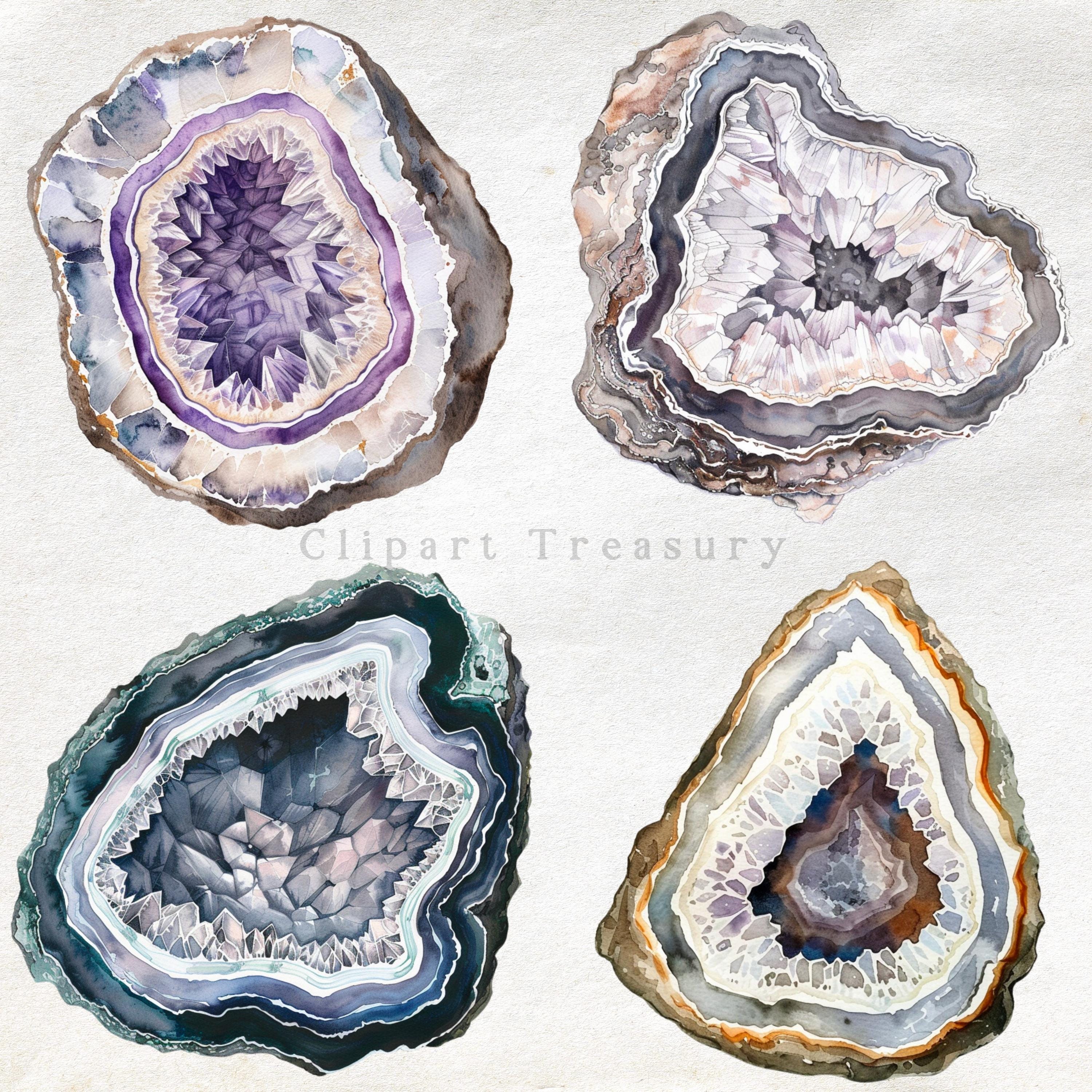 Natural Geodes - 20 Watercolor Clipart Set, Geode Clipart, Crystal PNG ...