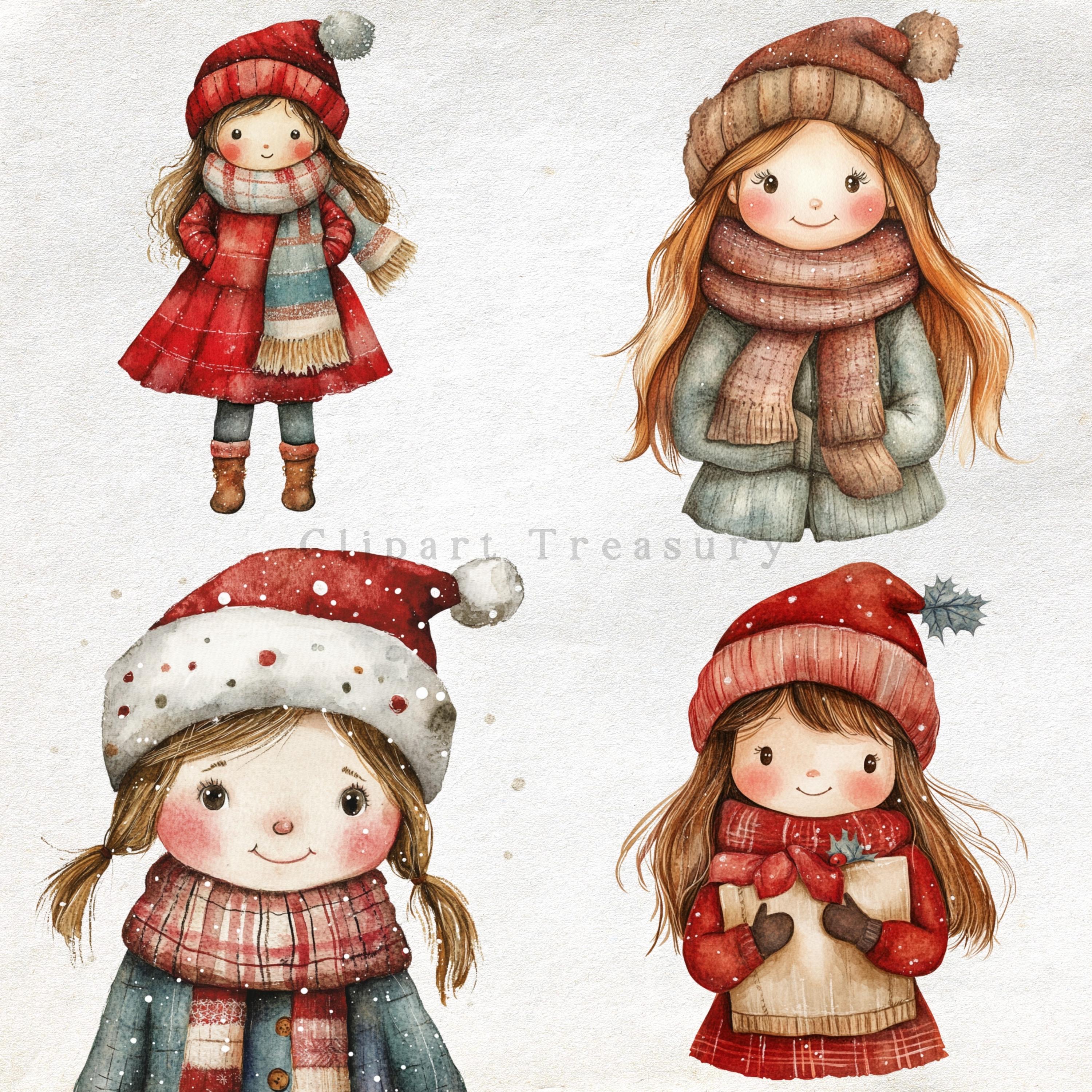 Watercolor Winter Girls Clipart – Cozy Kids Art (digital Download) - Etsy