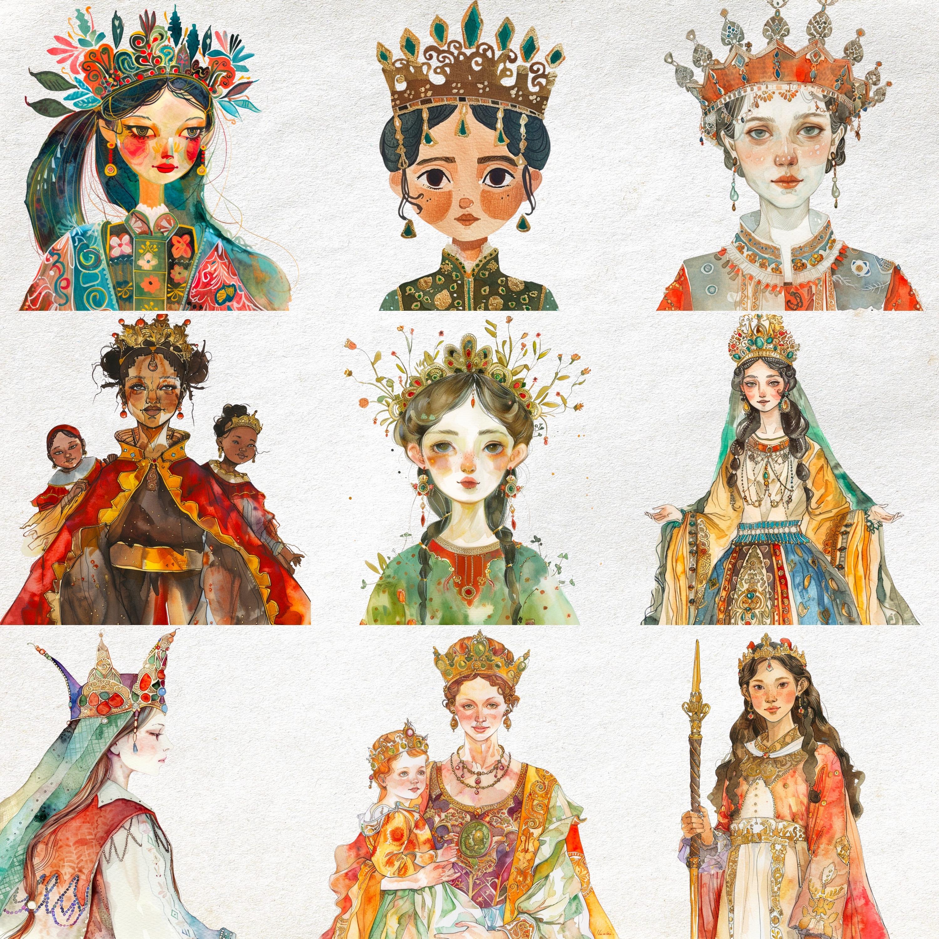 Watercolor Empress Clipart Bundle, Royal Queen Illustrations (300 DPI ...