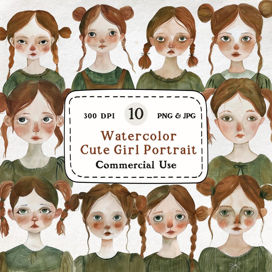 Watercolor Girl Clipart Bundle – Whimsical Cottagecore Portraits (PNG ...