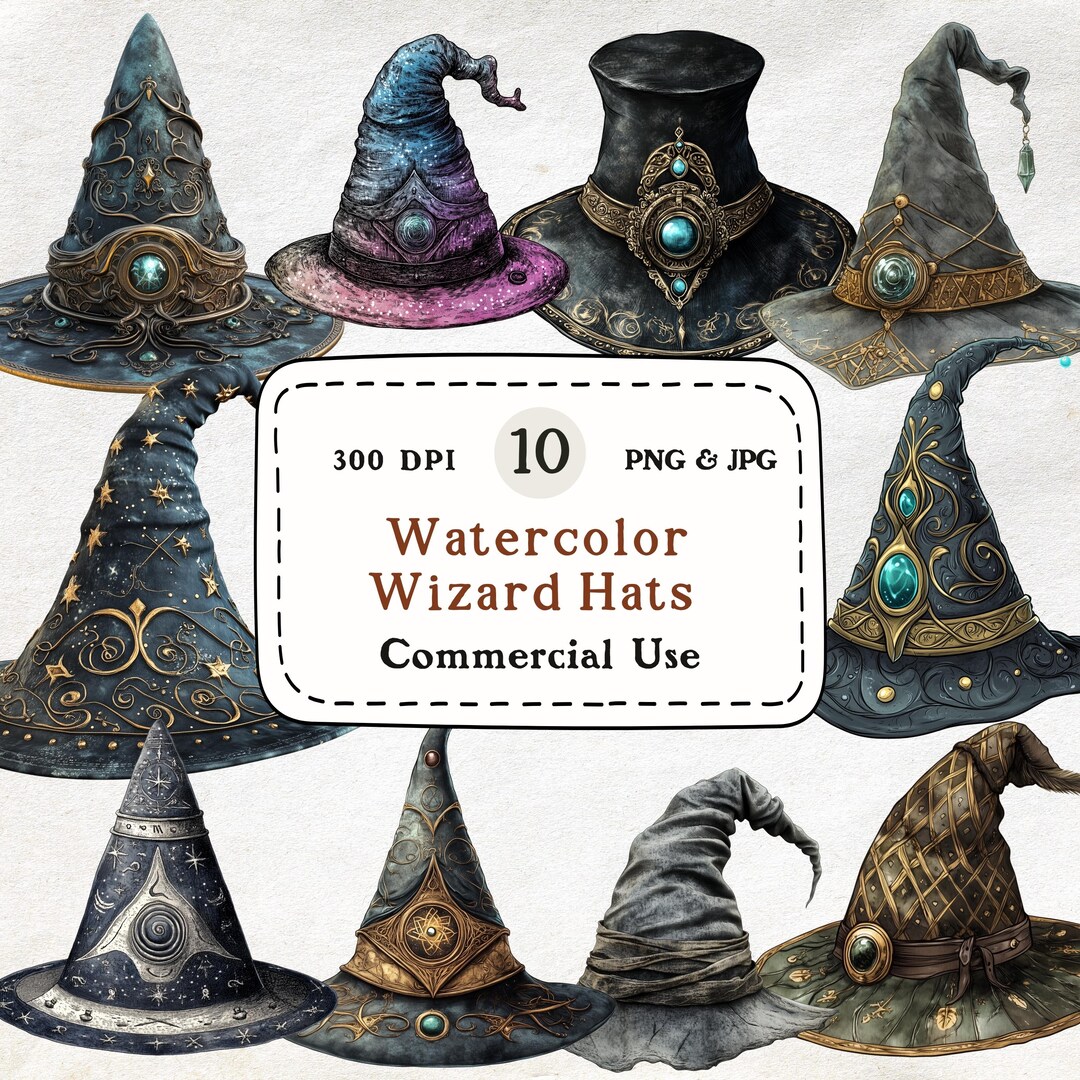 Watercolor Wizard Hats Clipart – Magical Costume Illustrations (PNG ...
