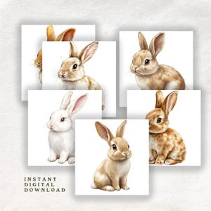 Bunnies - 10 Watercolor Clipart Set, Cute Bunny Clipart, Rabbit ...
