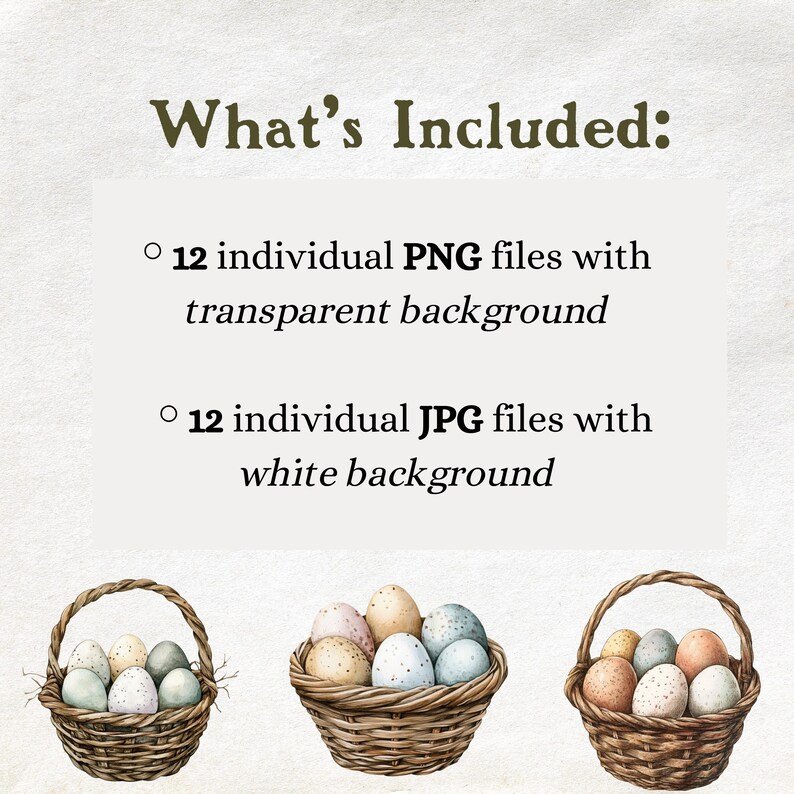 Egg Baskets - 12 Watercolor Clipart Set, Easter Clipart, Baskets of ...