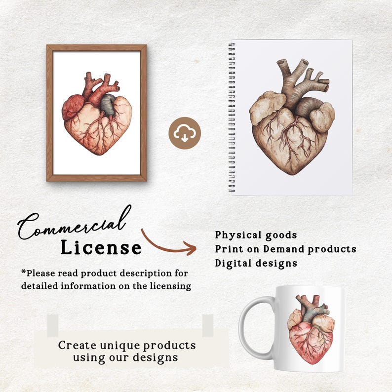 Heart - 20 Watercolor Clipart Set, Human Heart PNG, Anatomical Heart ...