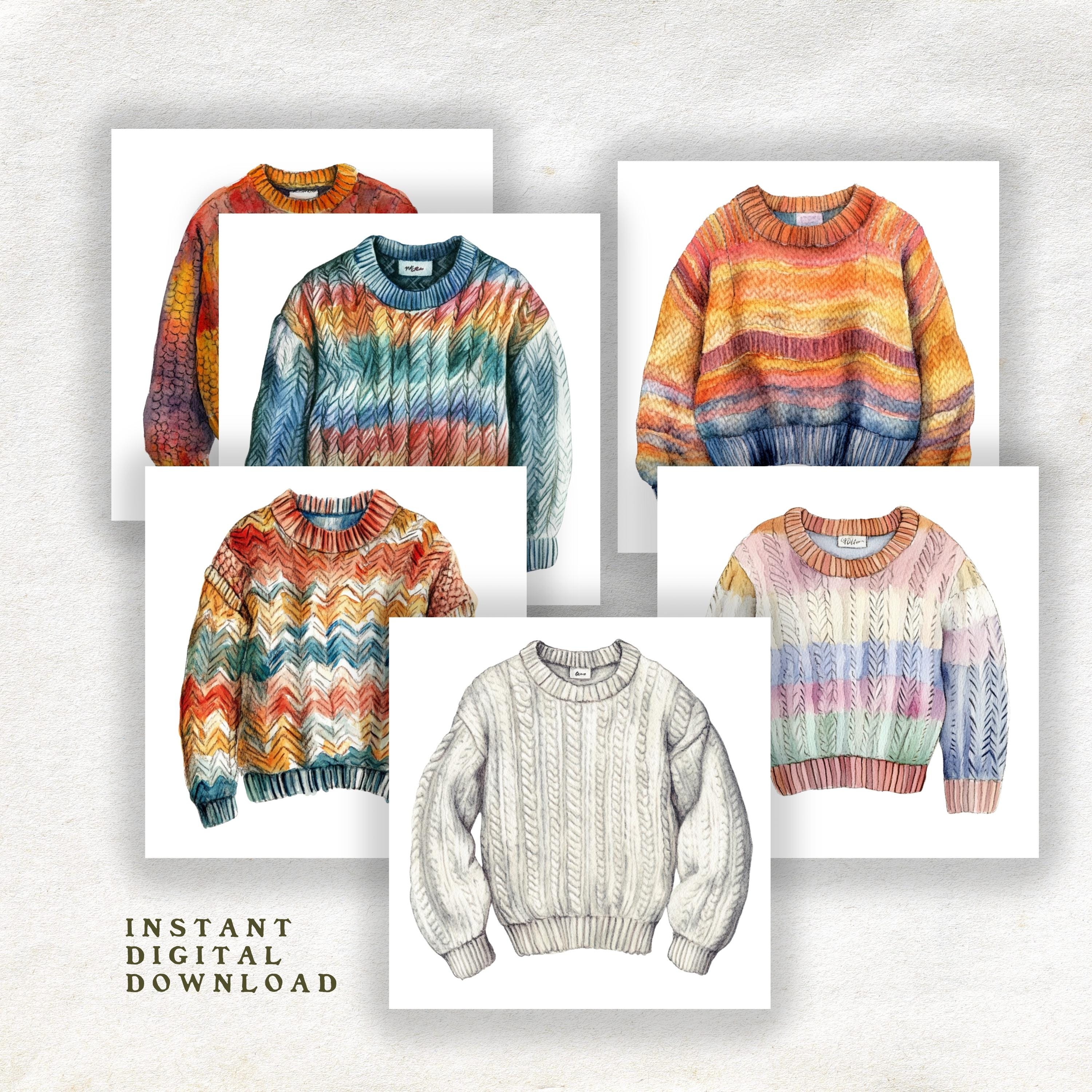 Cozy Sweaters - 15 Watercolor Clipart Set, Warm Autumn Illustrations ...