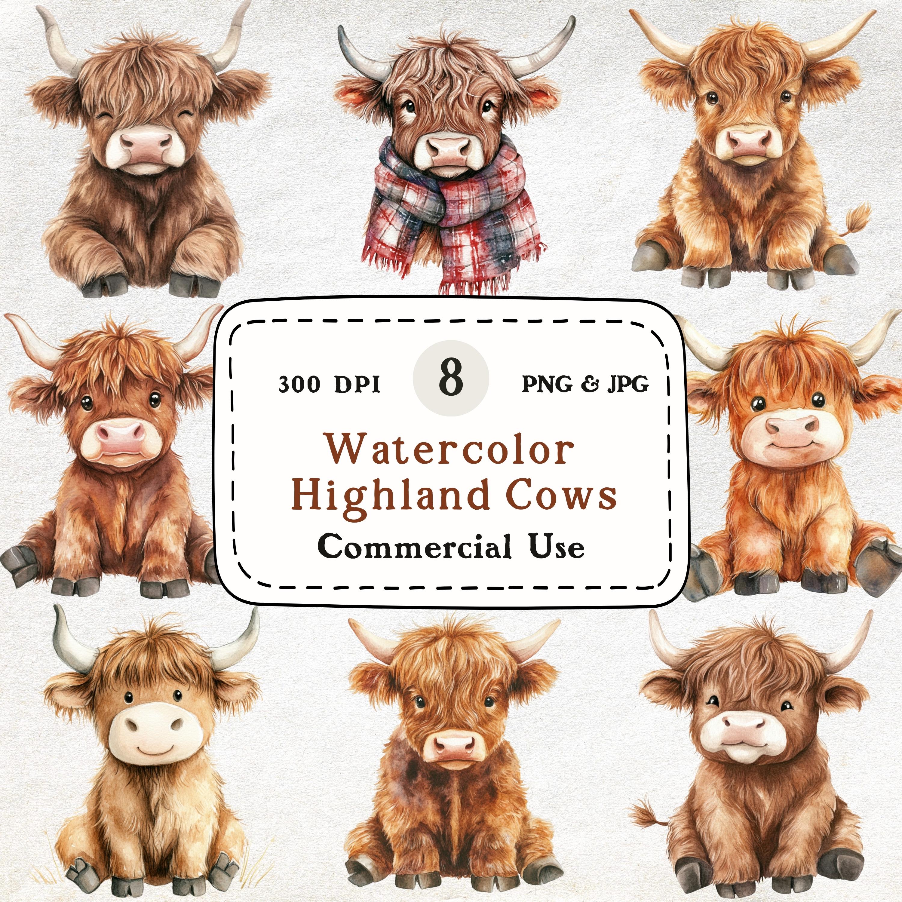 Watercolor Highland Cow Clipart Set – Cute Animal Illustrations ...