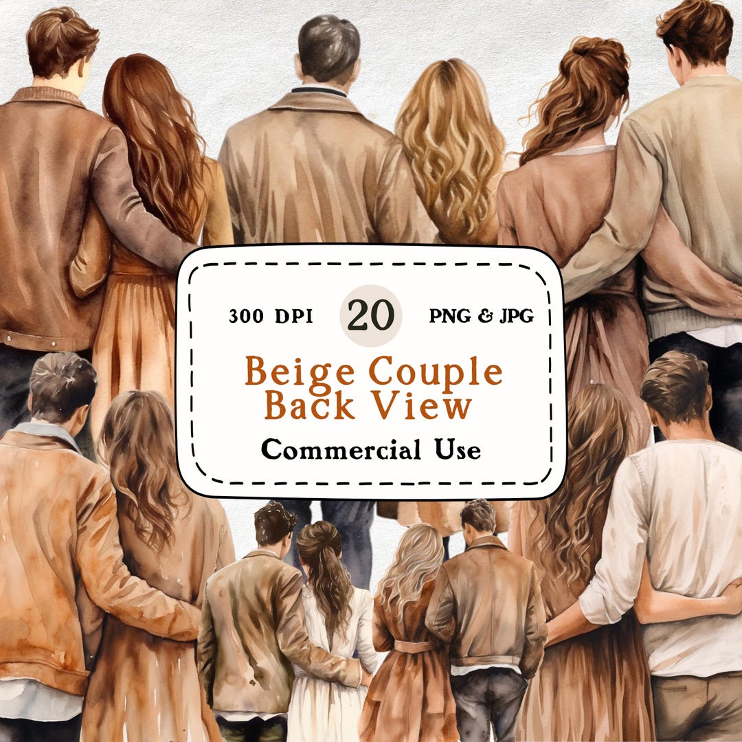 Beige Couple Back View - 20 Watercolor Clipart Set, Lovers, Romantic ...