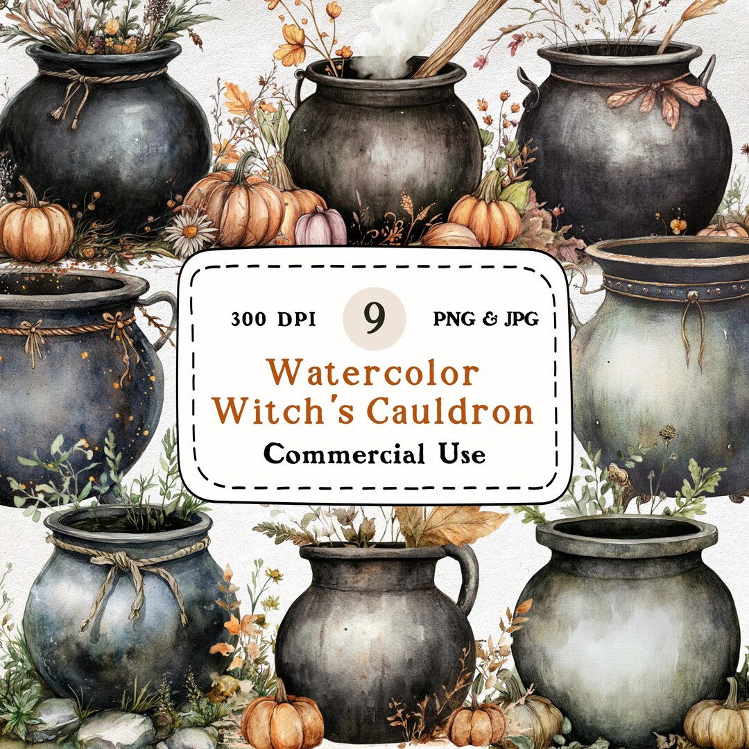 Witch's Cauldron - 9 Watercolor Clipart Set, Magic Potion Cauldron ...