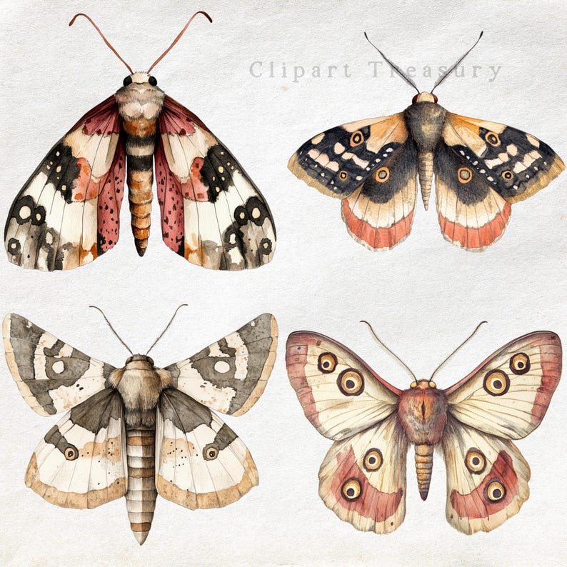Moths - 15 Watercolor Clipart Set, Mystical Moth Clipart, Watercolor ...