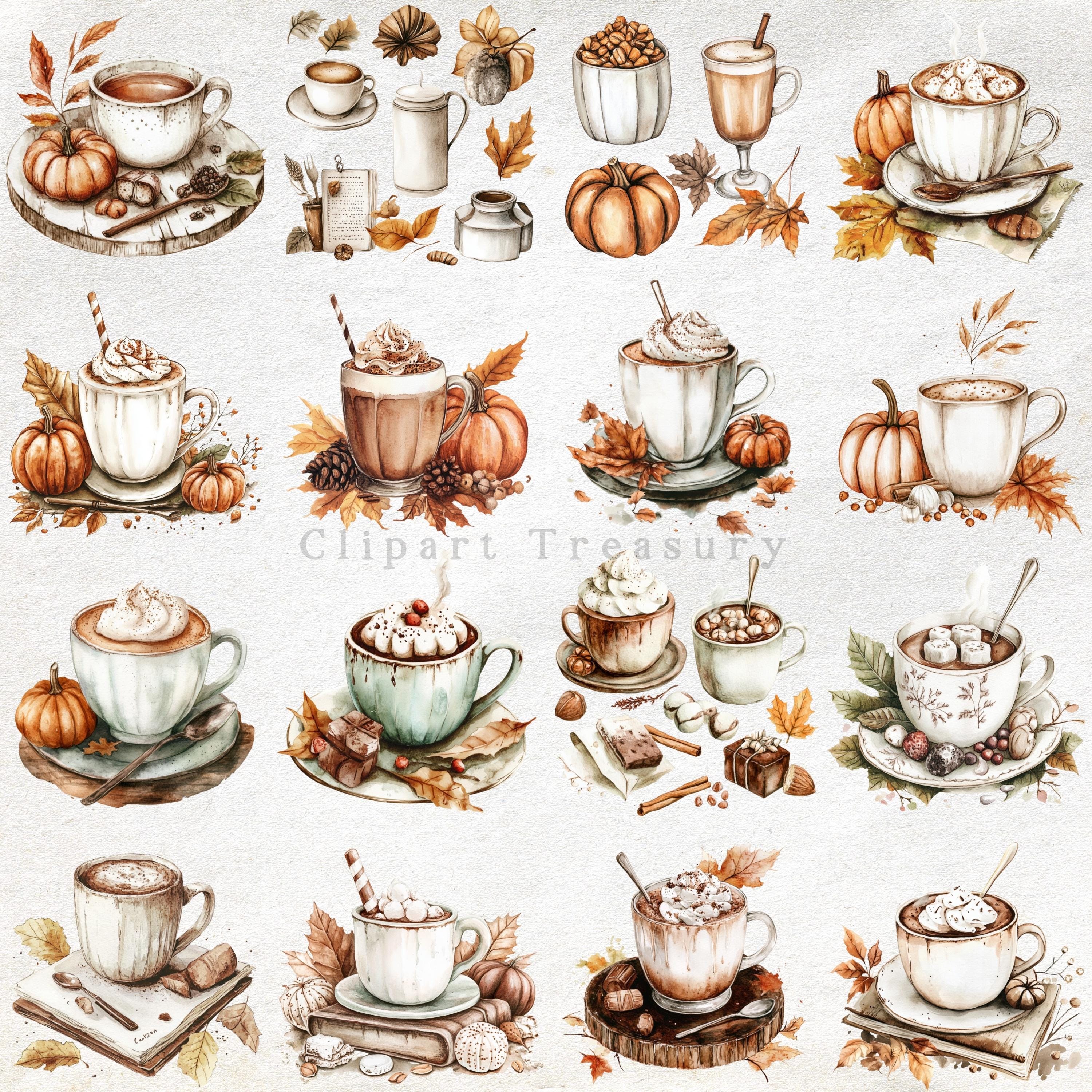 Autumn Drinks - 20 Watercolor Clipart Set, Fall Beverages, Autumn ...