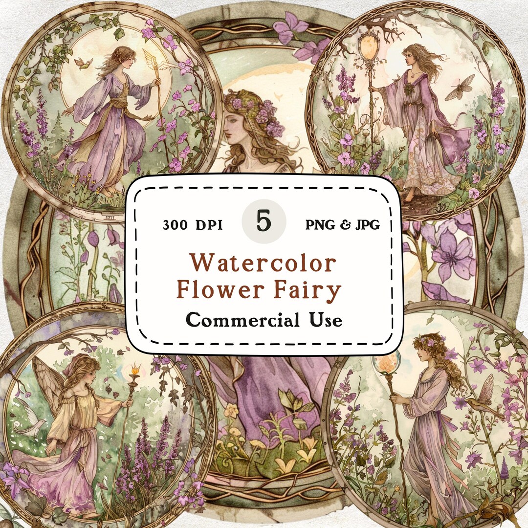 Watercolor Flower Fairy Clipart Set – Fantasy PNG, Commercial Use ...