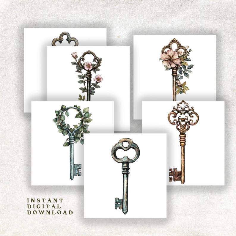 Vintage Keys - 10 Watercolor Clipart Set, Antique Key Illustration ...