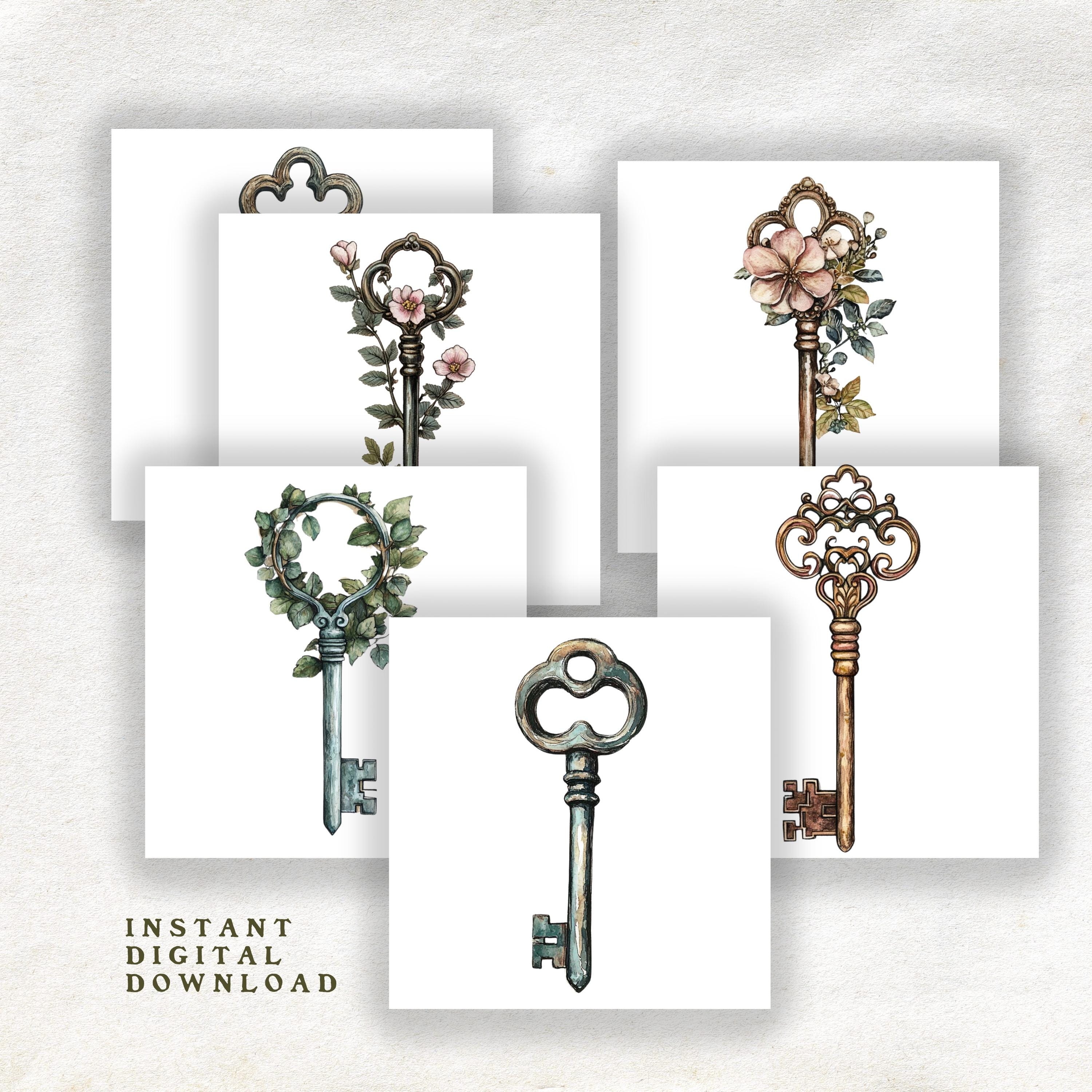 Vintage Keys - 10 Watercolor Clipart Set, Antique Key Illustration ...