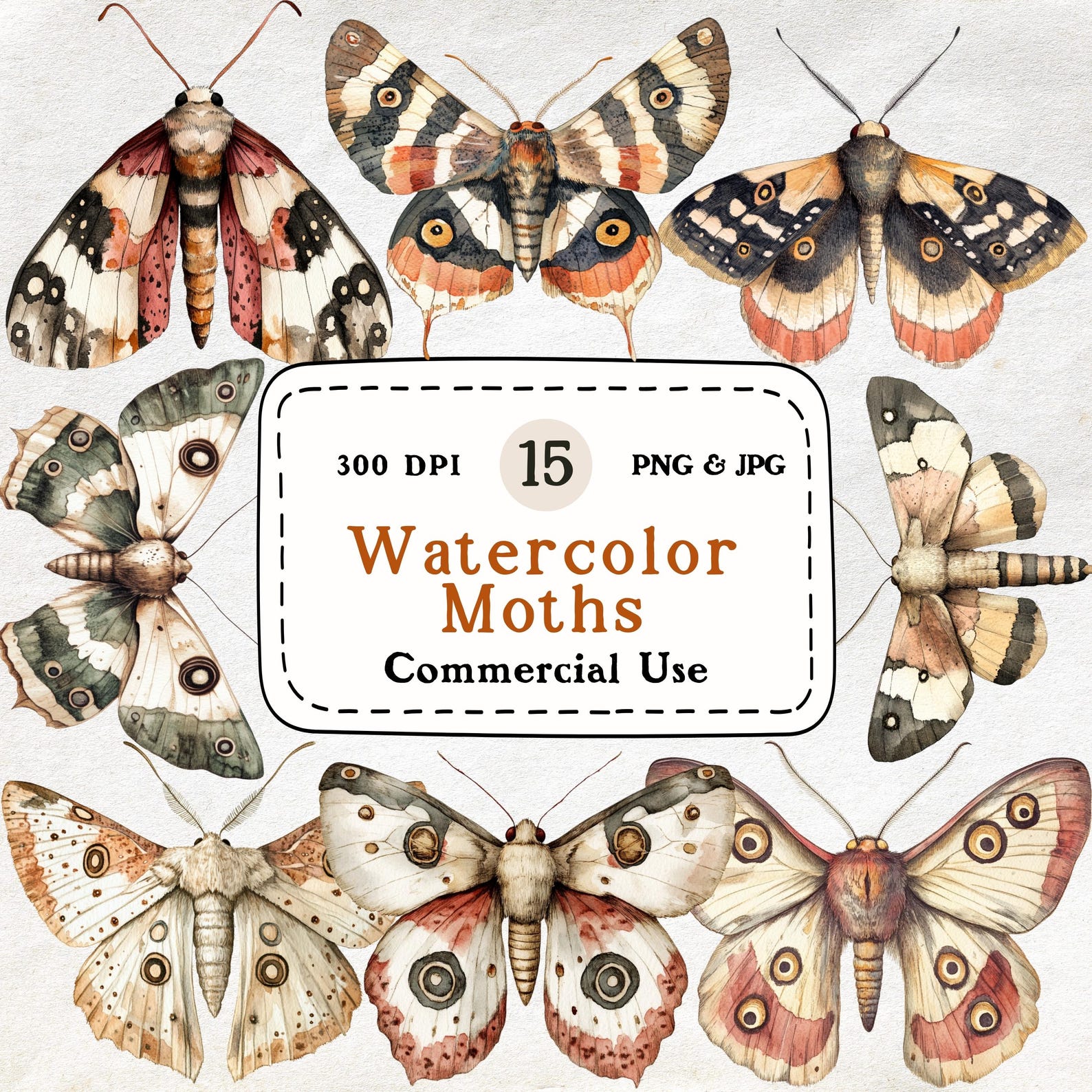 Moths - 15 Watercolor Clipart Set, Mystical Moth Clipart, Watercolor ...