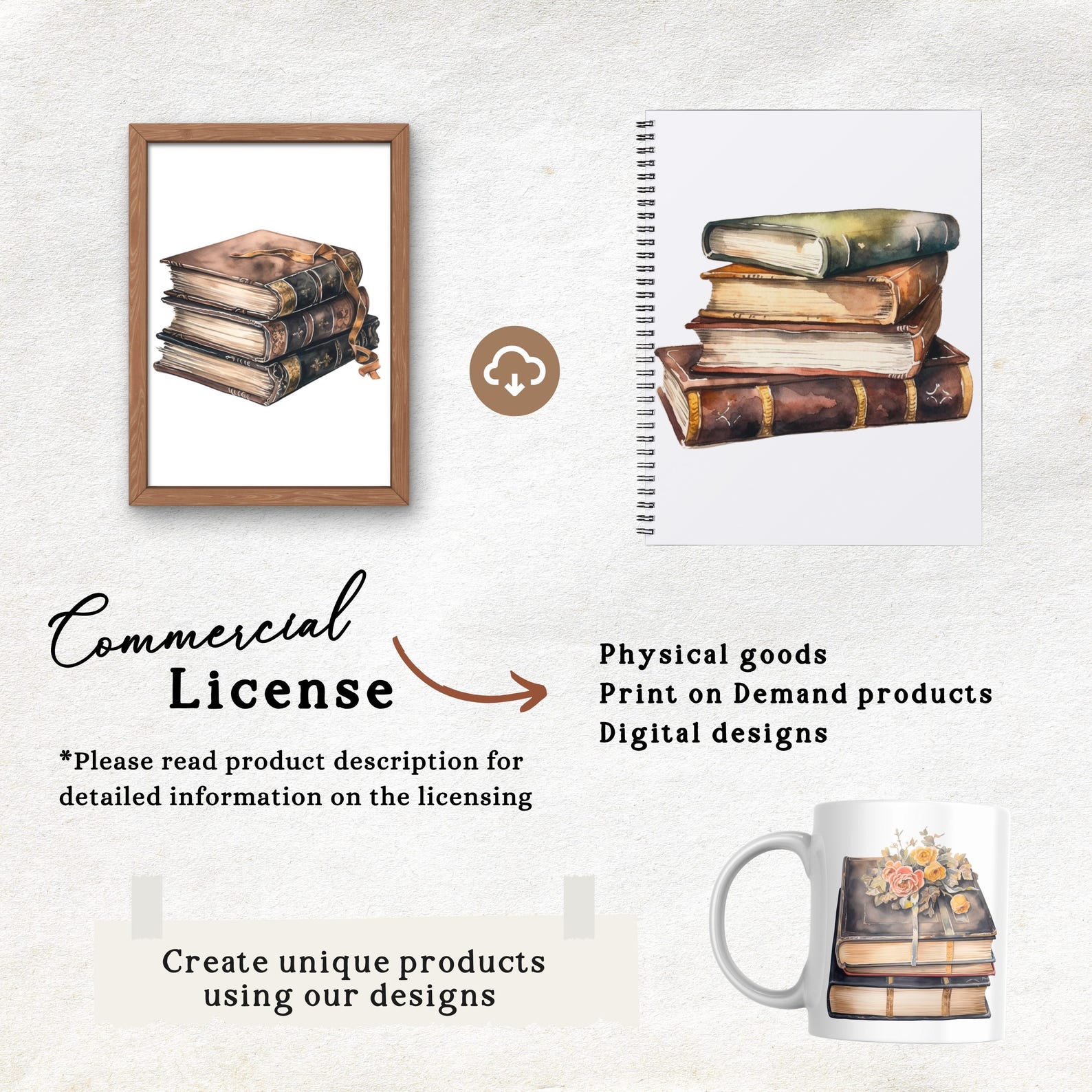 Vintage Books 15 Watercolor Clipart Set, Old Book, Diary, Library ...