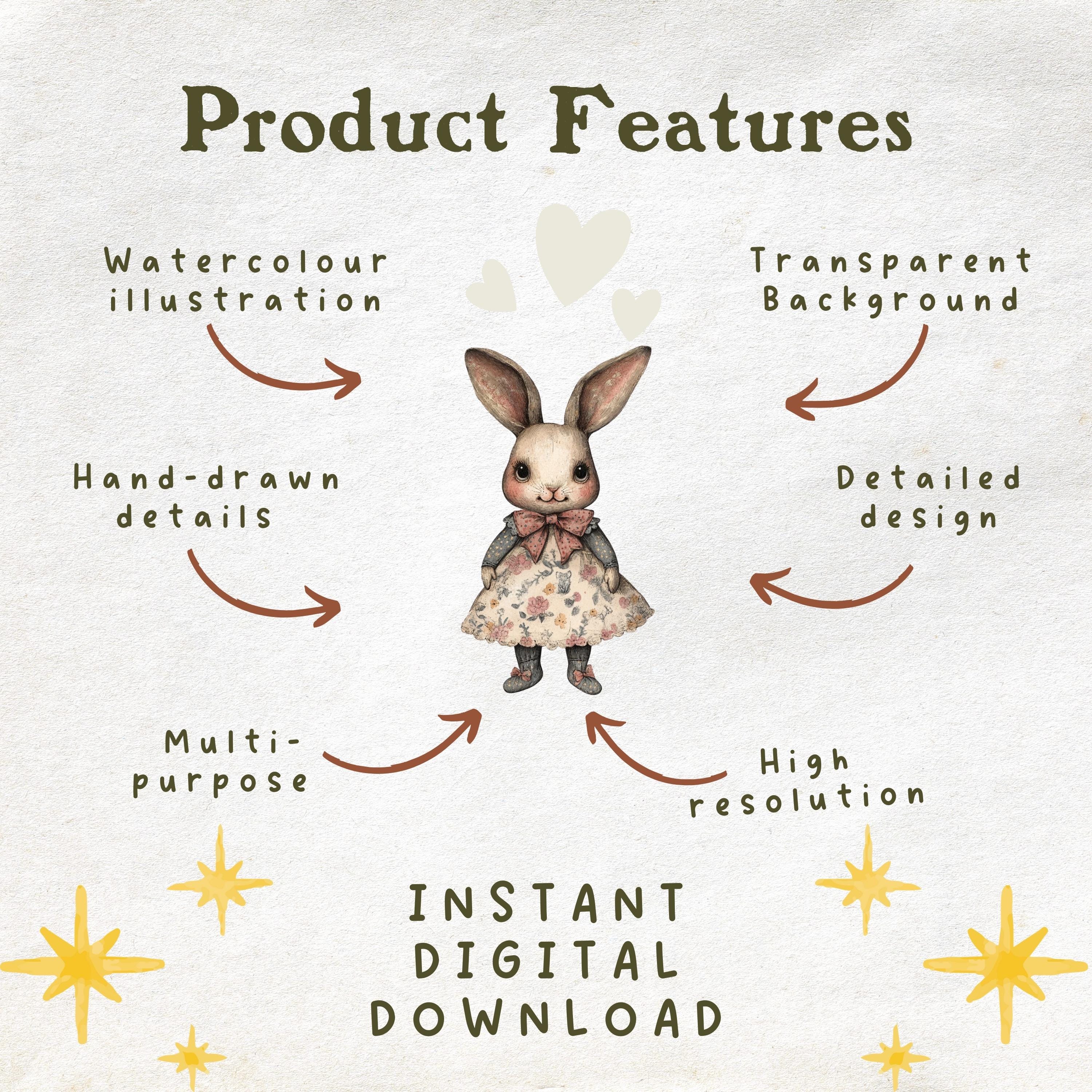 Cute Bunnies - 10 Watercolor Clipart Set, Cute Rabbit Clipart, Toy ...