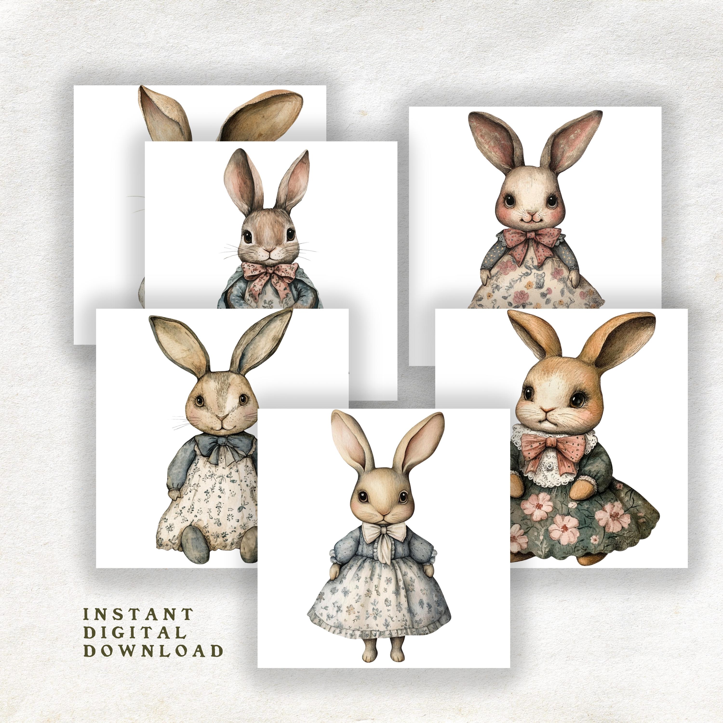 Cute Bunnies - 10 Watercolor Clipart Set, Cute Rabbit Clipart, Toy ...