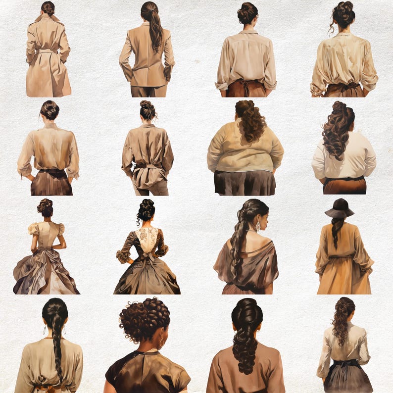 Women Back View - 40 Watercolor Clipart Set, Feminine, Woman Clipart ...
