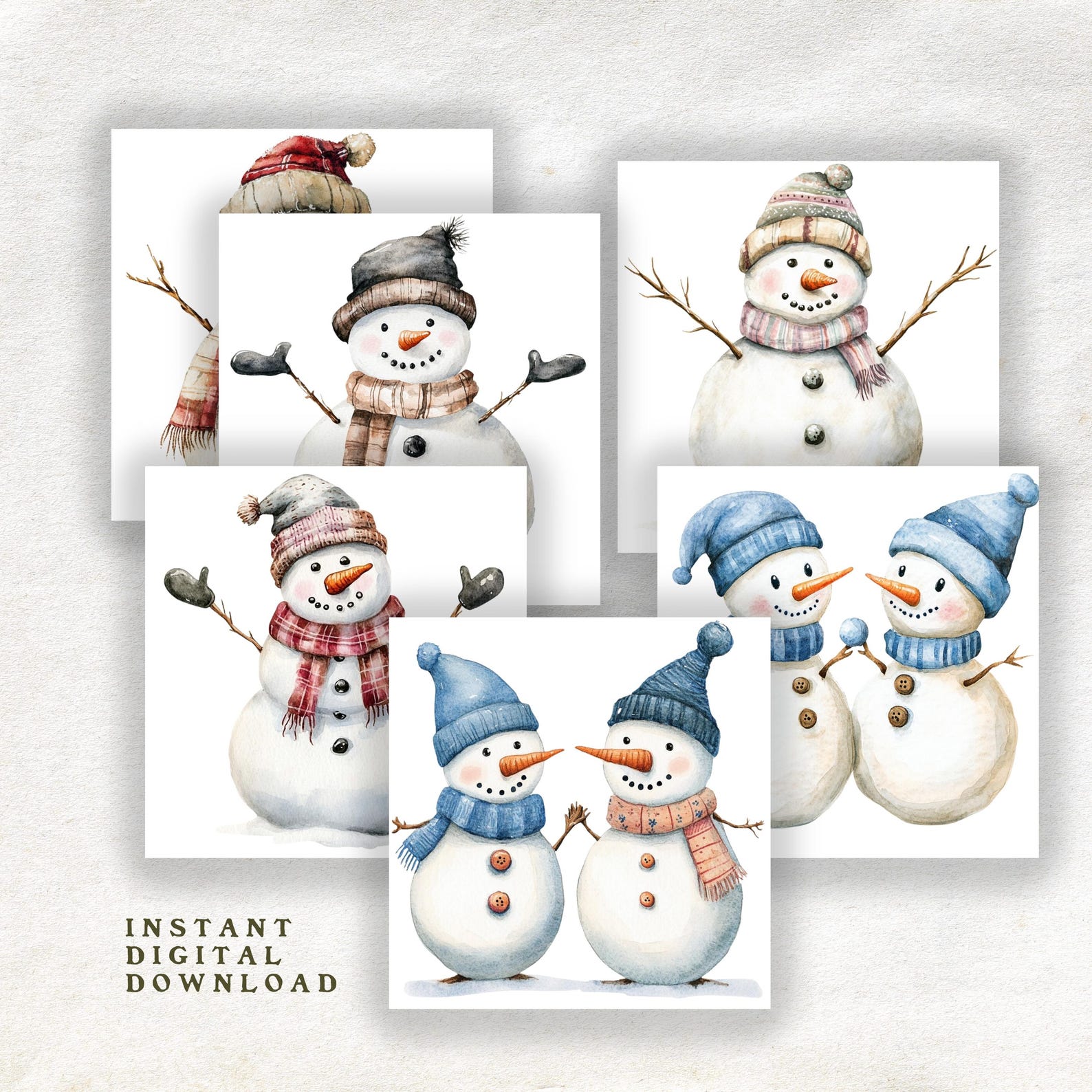 Watercolor Snowmen Clipart Set – Winter Holiday Illustrations (digital ...