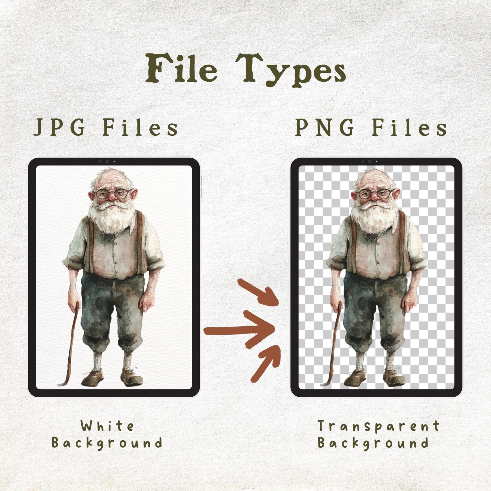 Cute Old Man - 5 Watercolor Clipart Set, Grandfather, Elderly ...