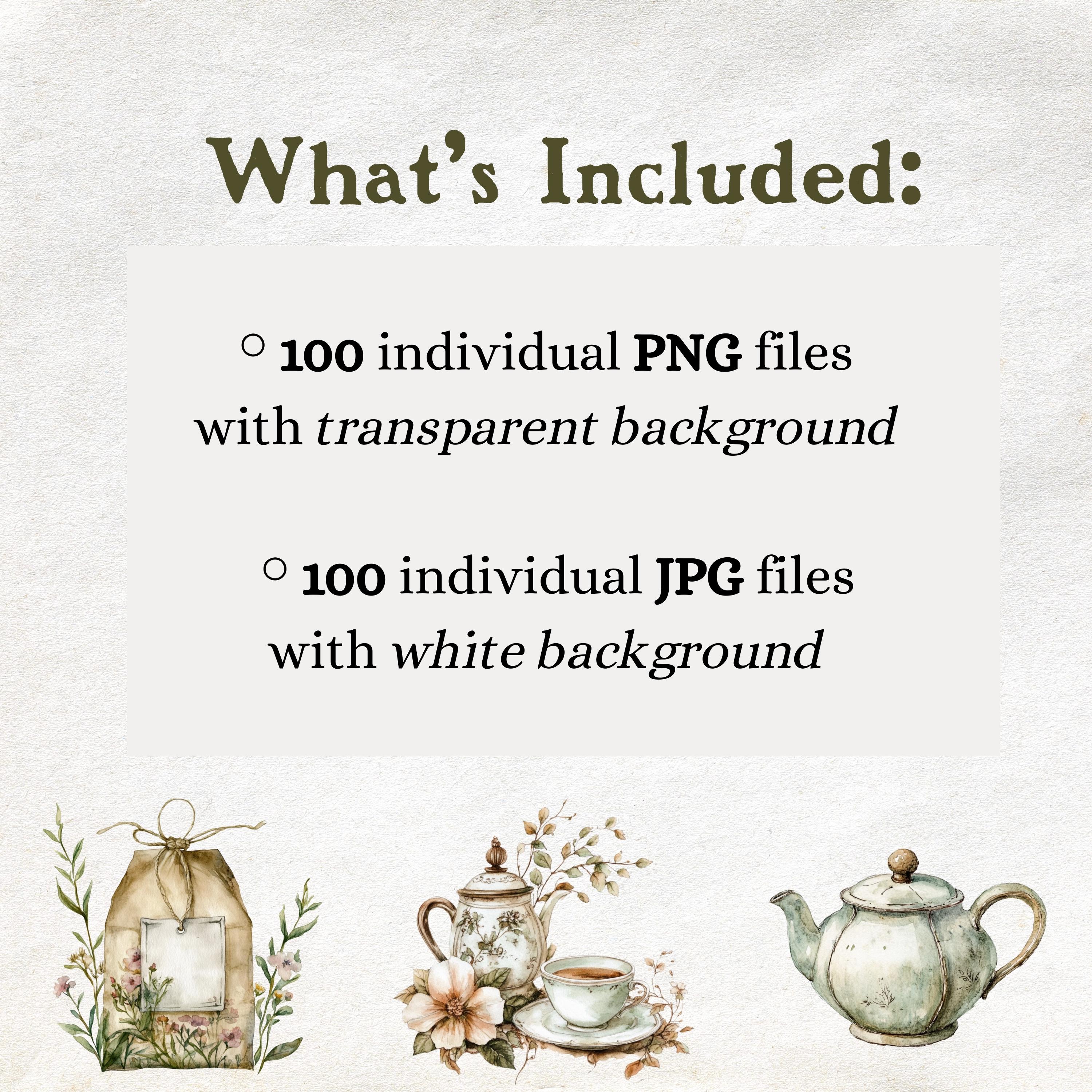 Time for Tea - 100 Watercolor Clipart Set, Tea Time Clipart, Tea Party ...