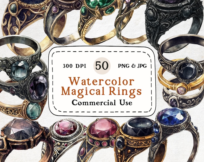 23 Dark Witch Ring Clipart Illustration Bundle, Printable Watercolor ...