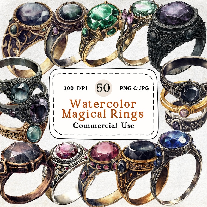 Magical Rings - 50 Watercolor Clipart Set, Fantasy, Mystical, Enchanted ...