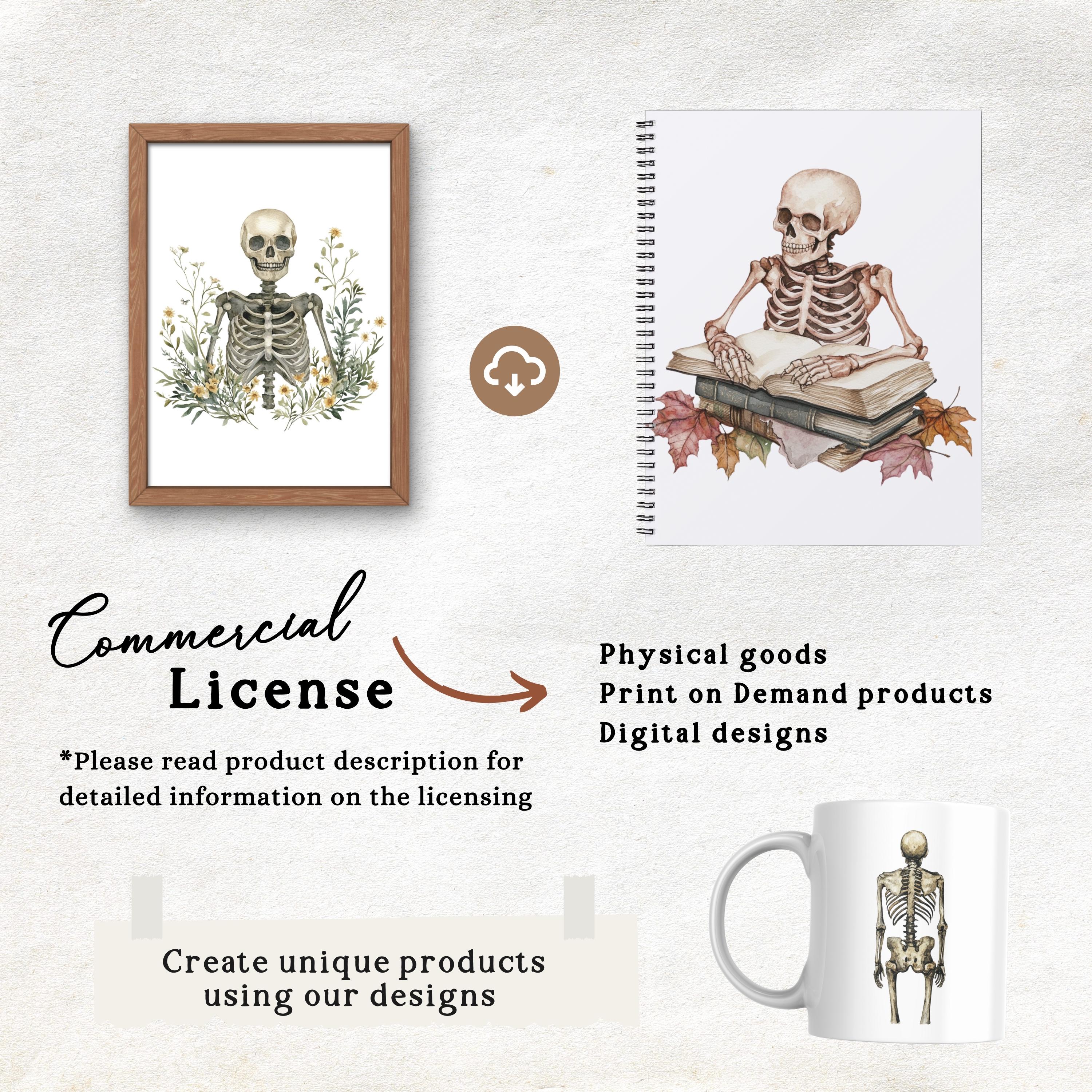 Watercolor Skeleton Clipart Set – Mystical Halloween Graphics (digital ...