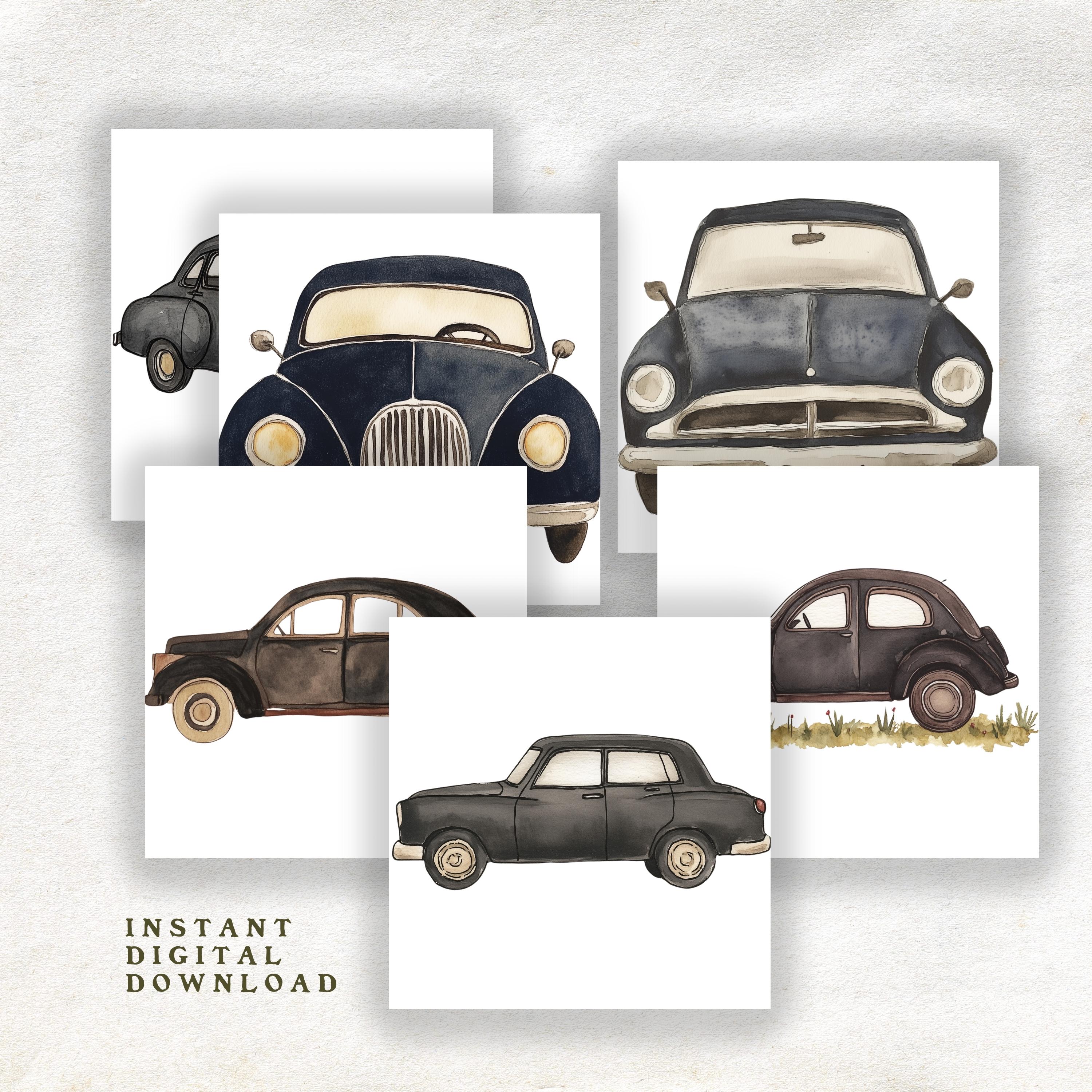 Watercolor Vintage Car Clipart Set – Retro Auto Illustrations (digital ...