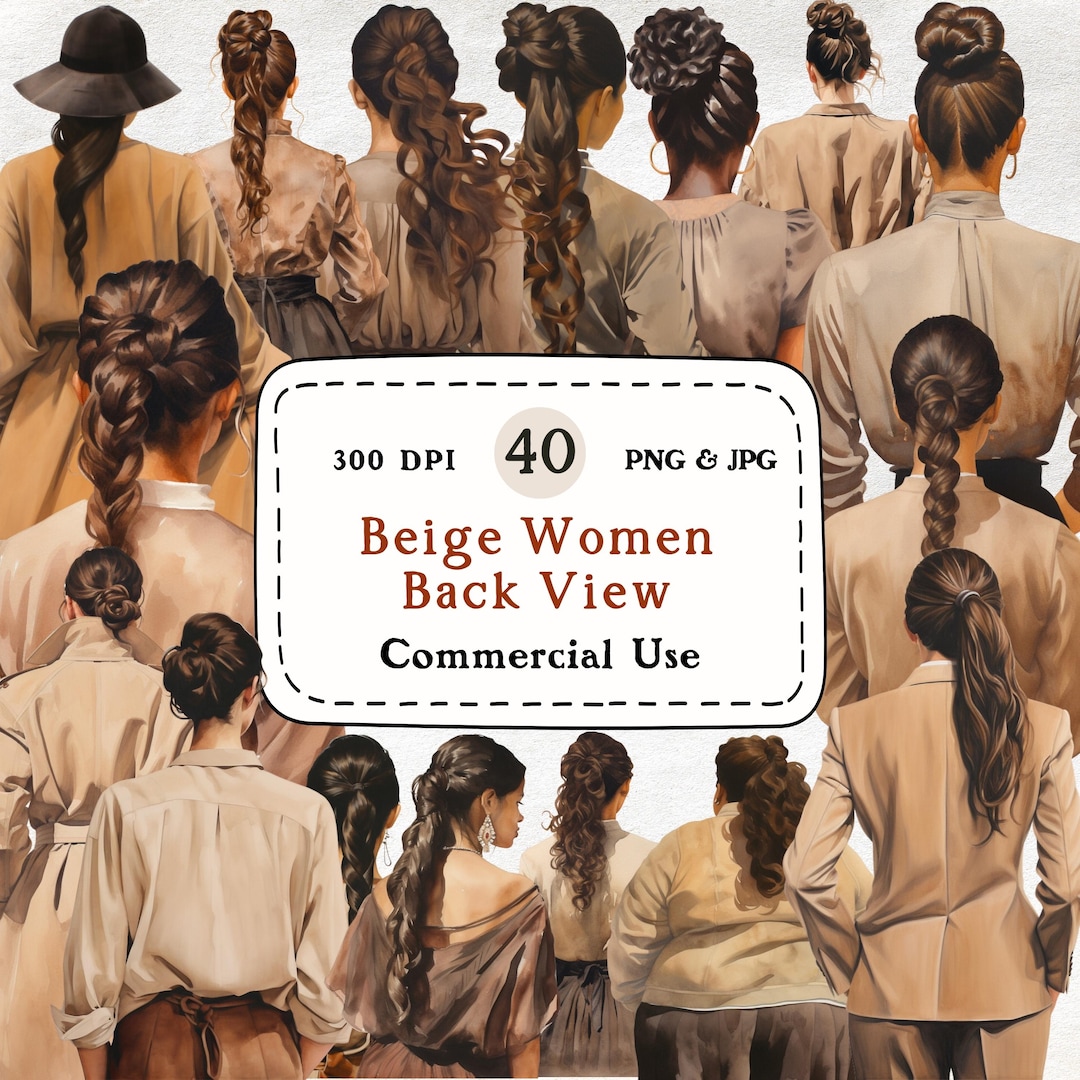 Women Back View - 40 Watercolor Clipart Set, Feminine, Woman Clipart ...