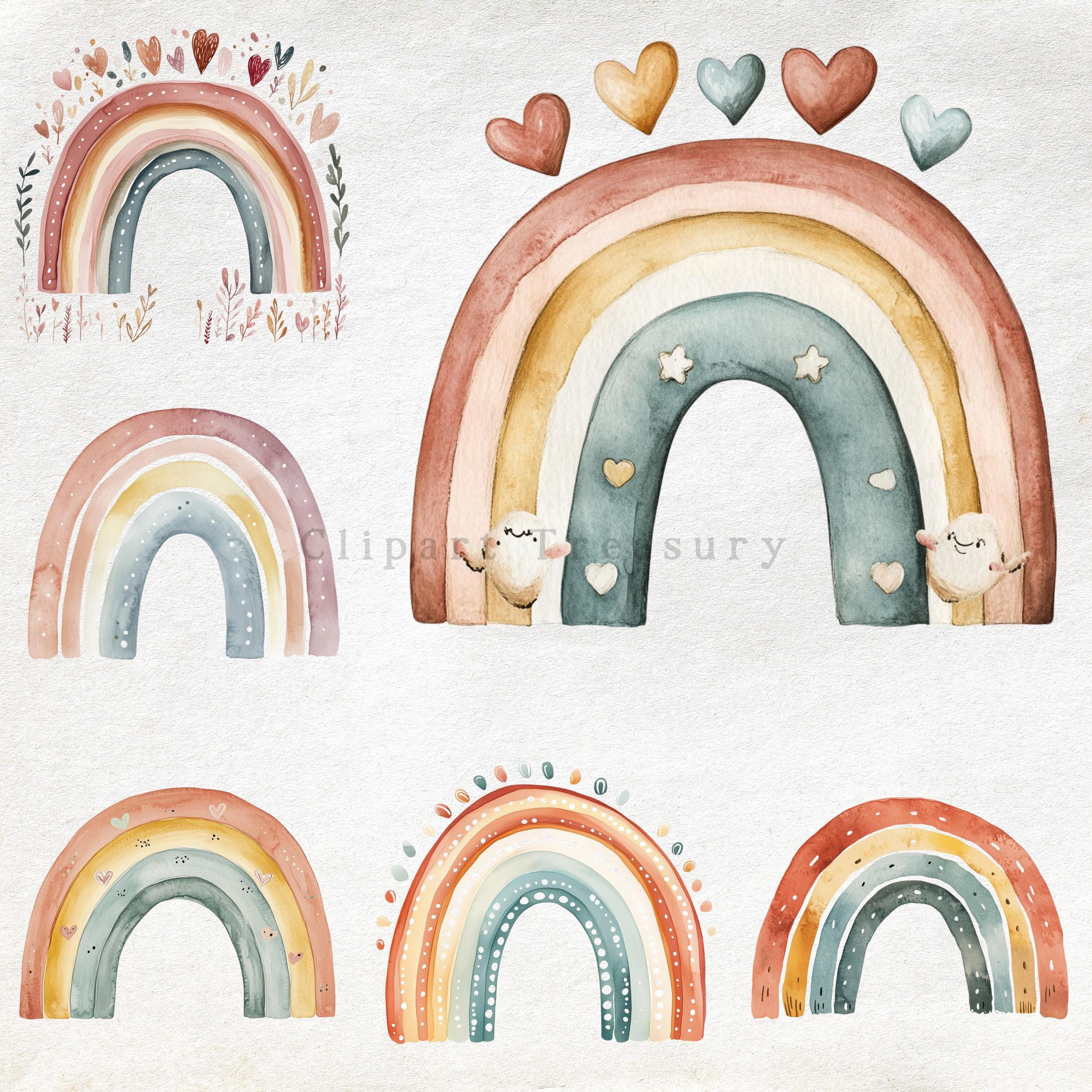 Boho Rainbows - 12 Watercolor Clipart Set, Nursery Clipart, Cute ...