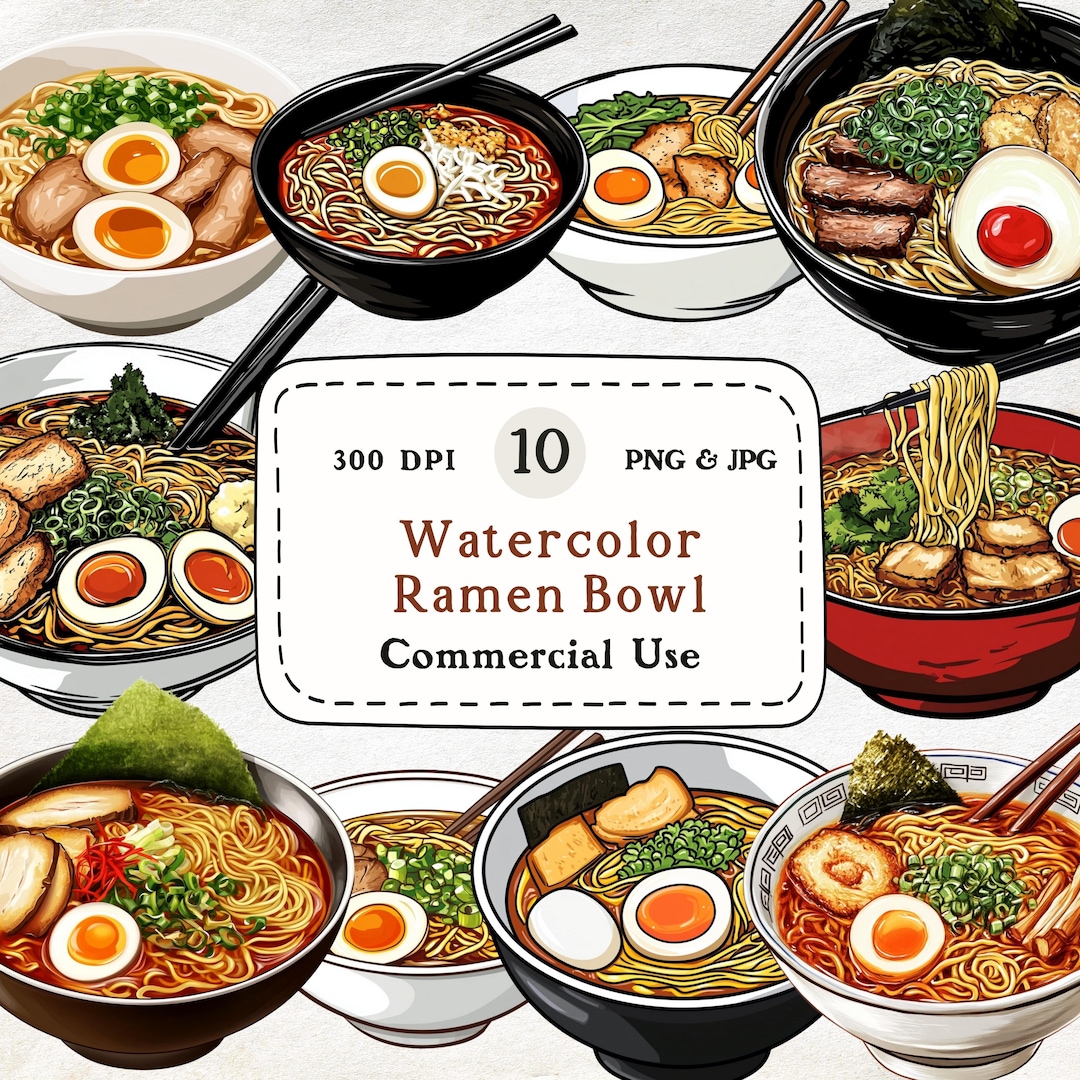 Watercolor Ramen Bowl Clipart – Asian Food Illustrations (PNG JPG) - Etsy