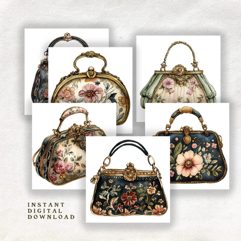 Watercolor Lady's Purse Clipart – 15 Victorian Handbag Illustrations ...
